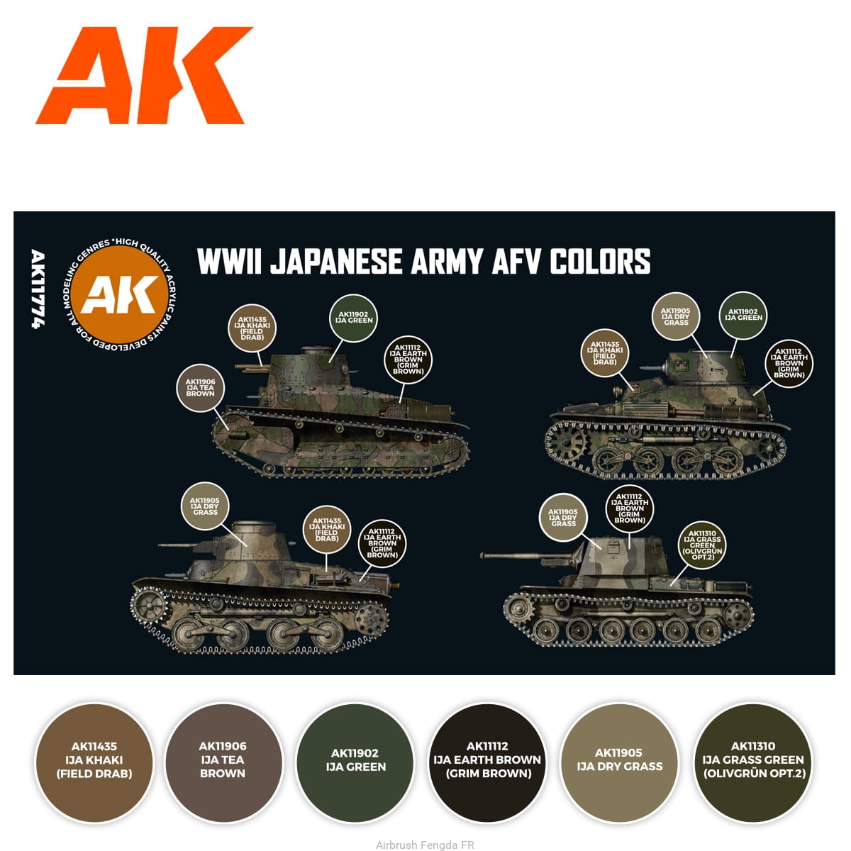 AK Acrylics 3Gen AK11774 WWII Japanese Army AFV Colors SET 3G (6x17ml)